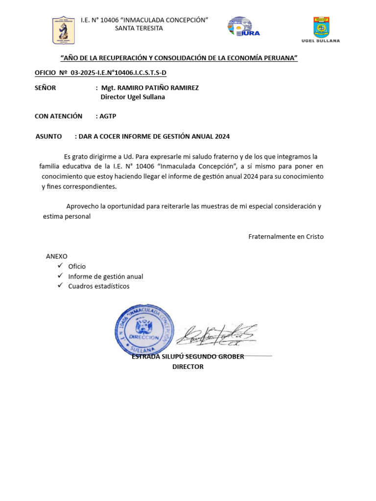 Informe de Gestion Anual 2024 Ugel Sullana | PDF