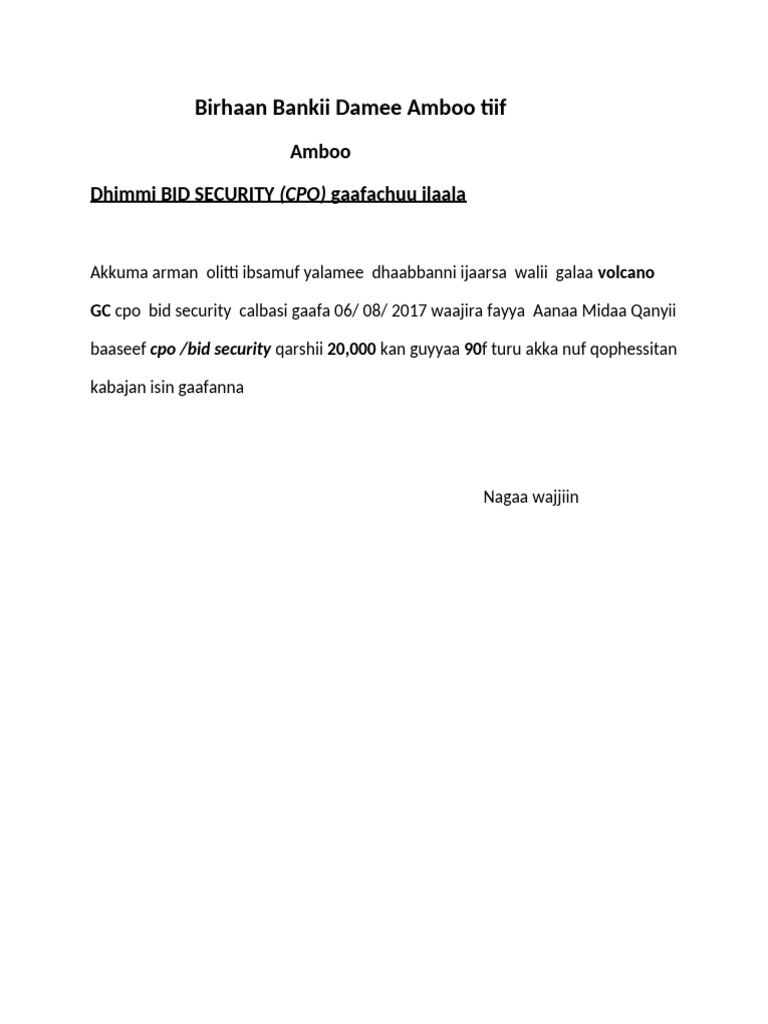 Birhaan Bankii Dame Amboo Tiif | PDF