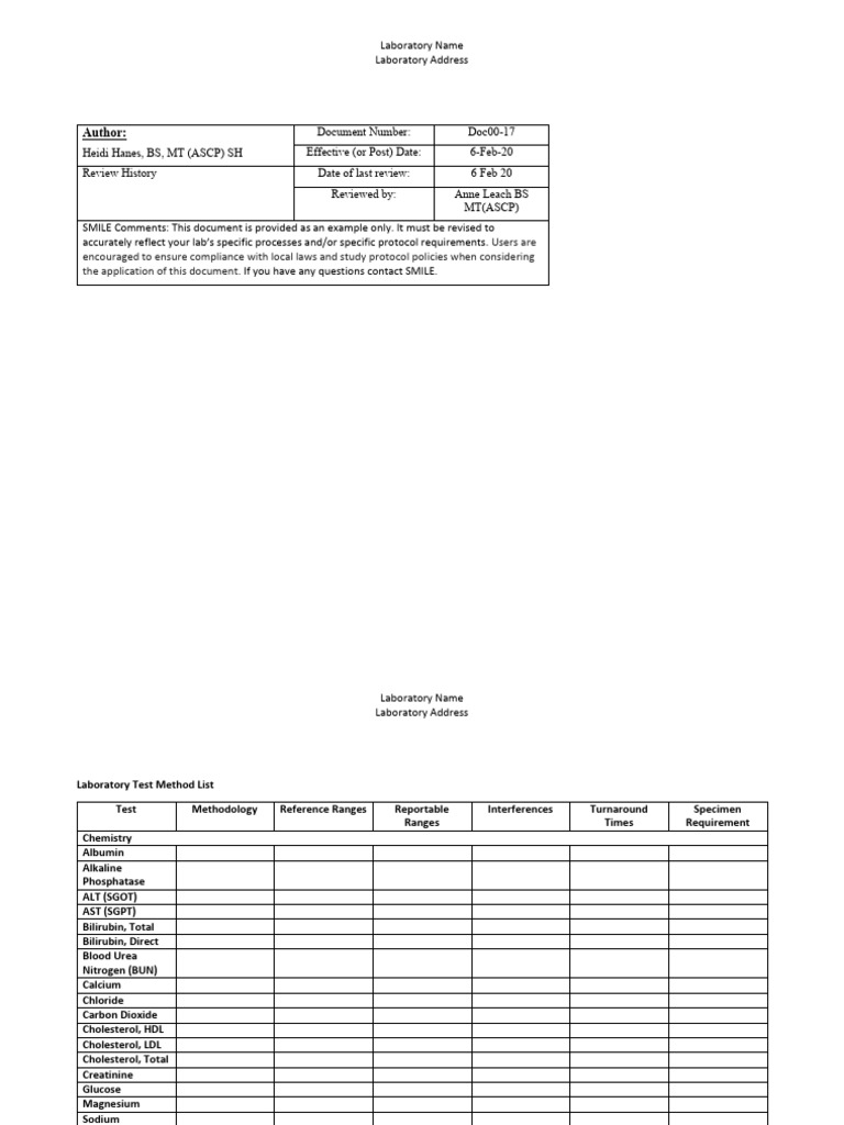 Laboratory Test Sample Protocols | PDF | Blood | Tissue (Biology)