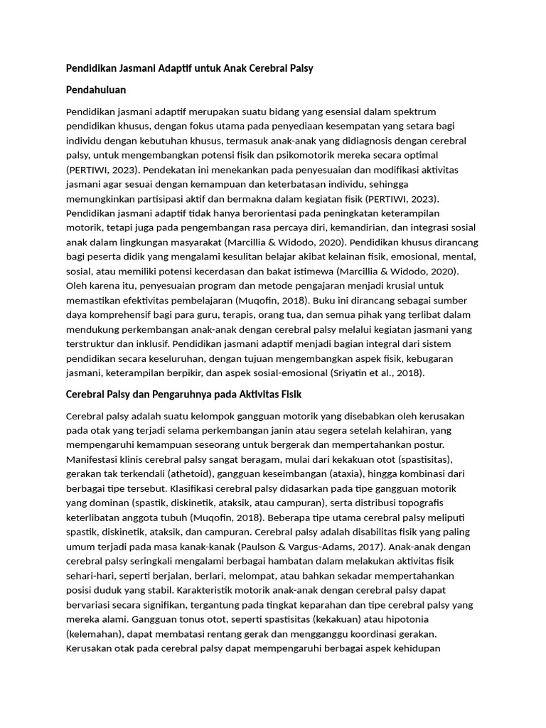 Pendidikan Jasmani Adaptif Untuk Anak Cerebral Palsy KLP 4 | PDF