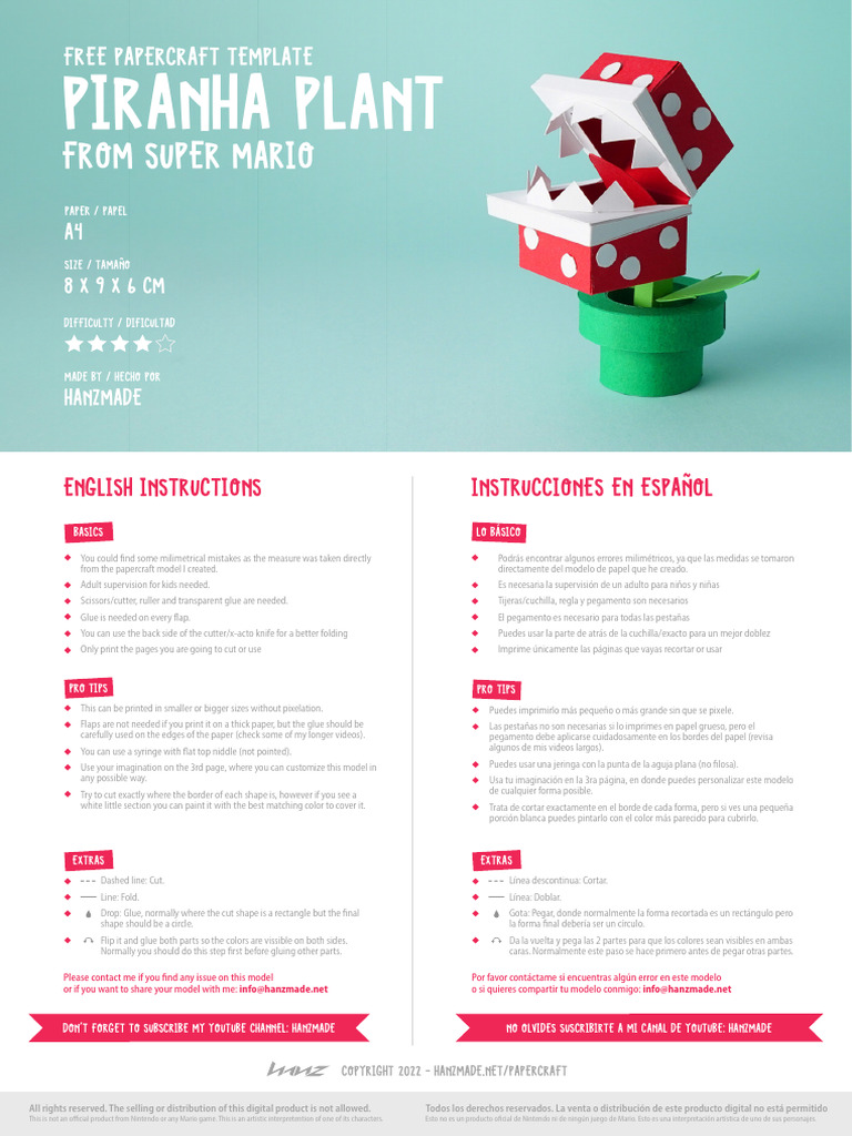 Free+Papercraft+Template Piranha+Plant Super+Mario Hanzmade+FA | PDF