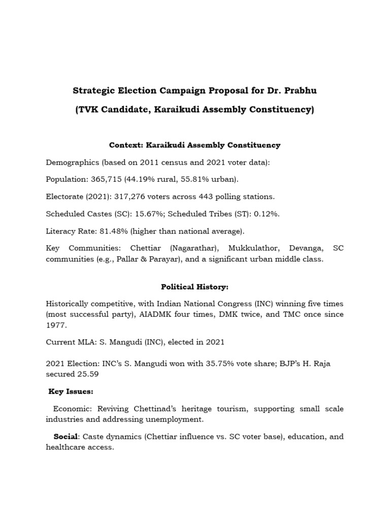 TVK Campaign Strategy for Dr. Prabhu | PDF | Elections | Indian ...