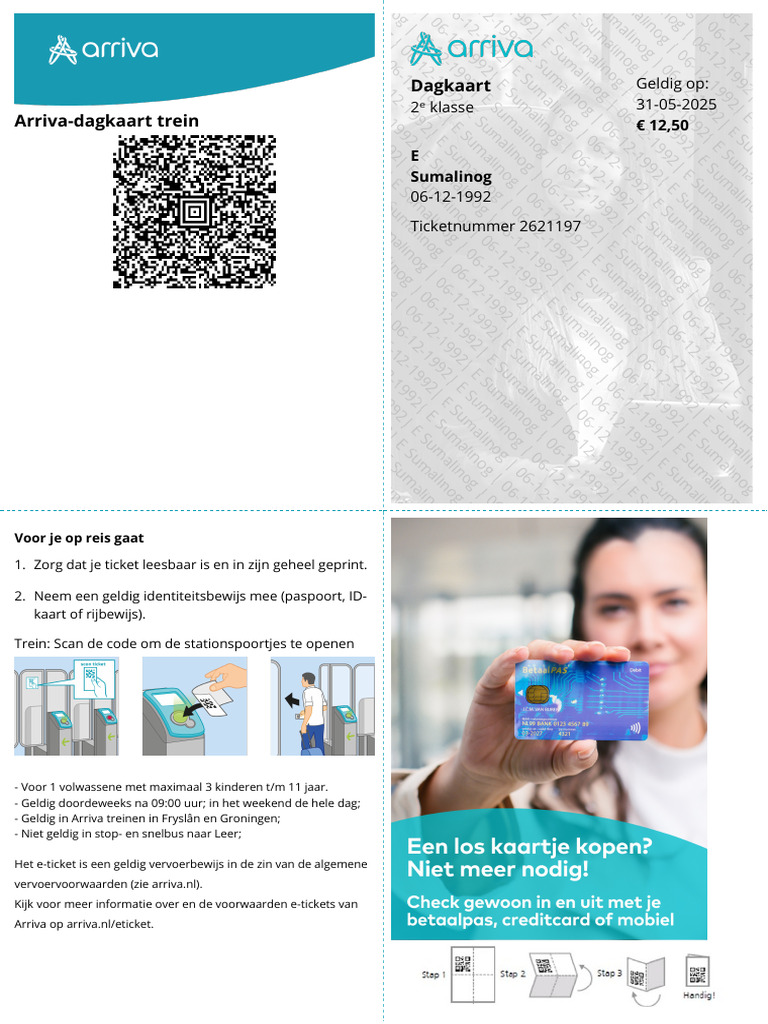 Arriva-Dagkaart Trein Dagkaart: 12,50 E Sumalinog | PDF