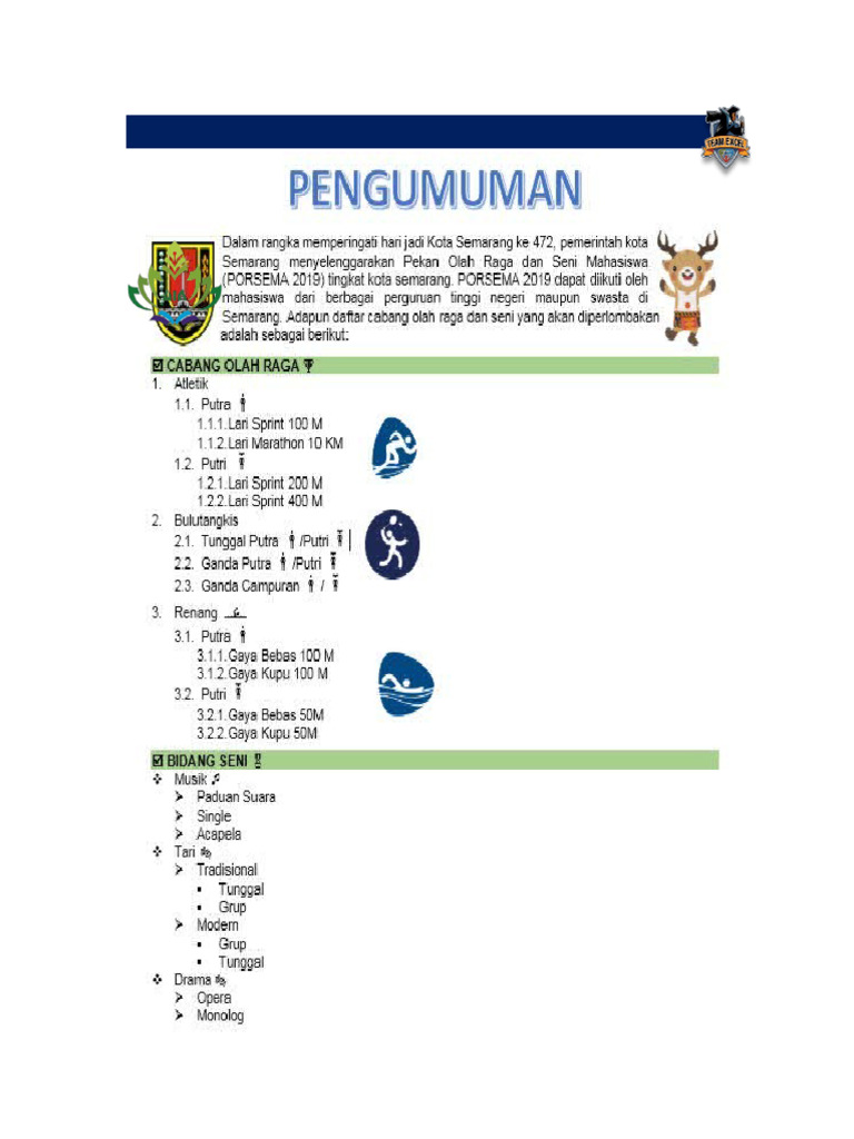 Pengumuman PORSEMA | PDF