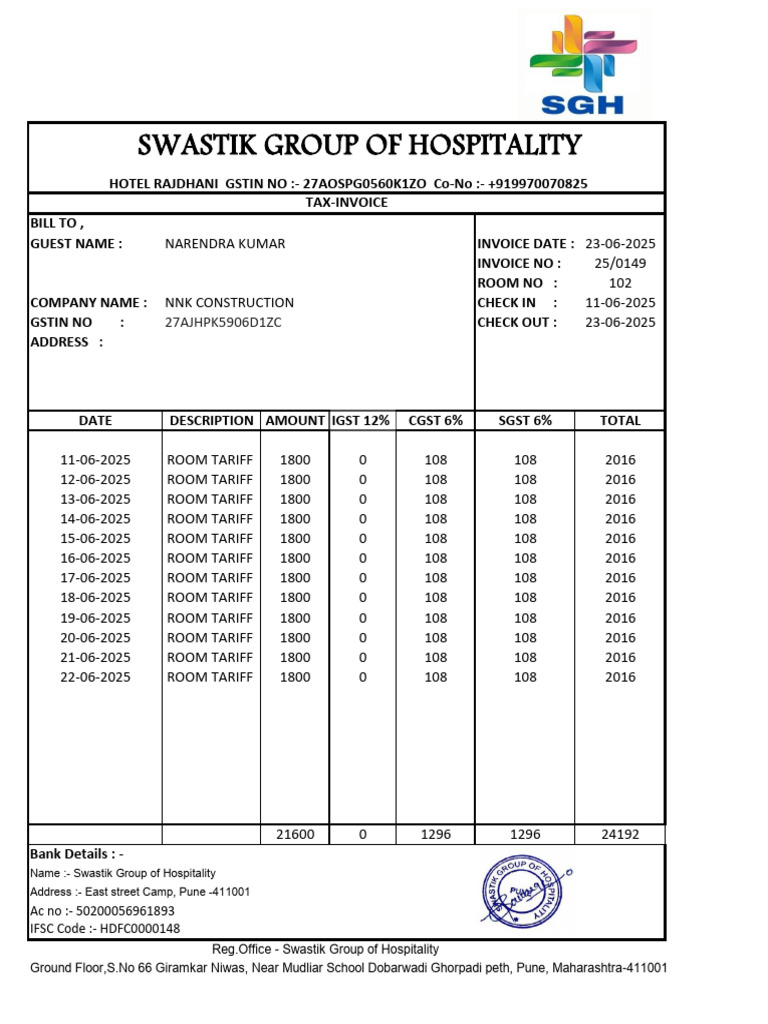 Hotel Invoice | PDF
