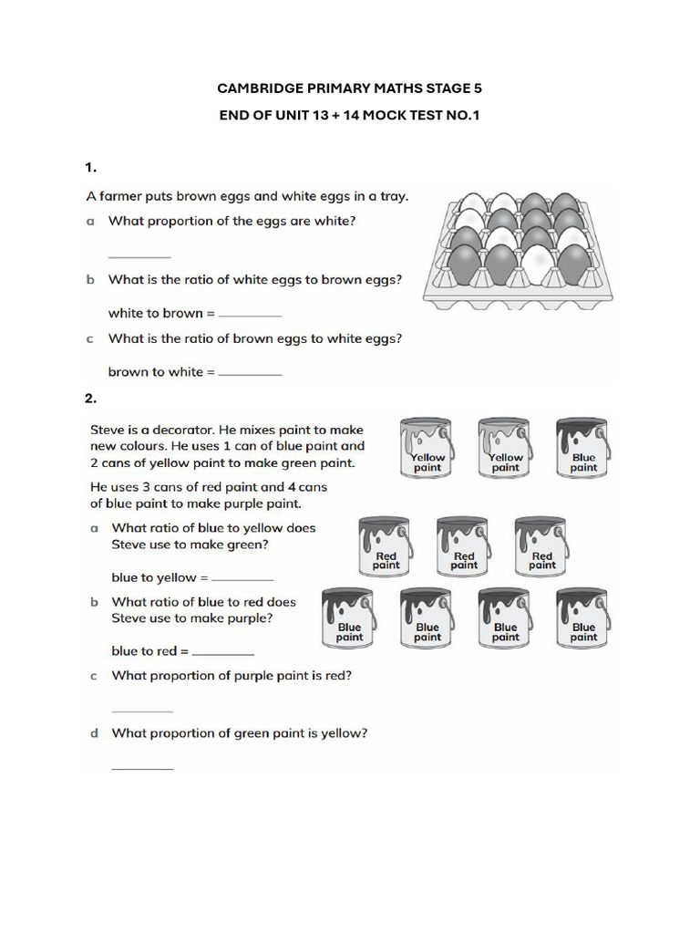 Cambridge Primary Maths Stage 5 Mock Test | PDF