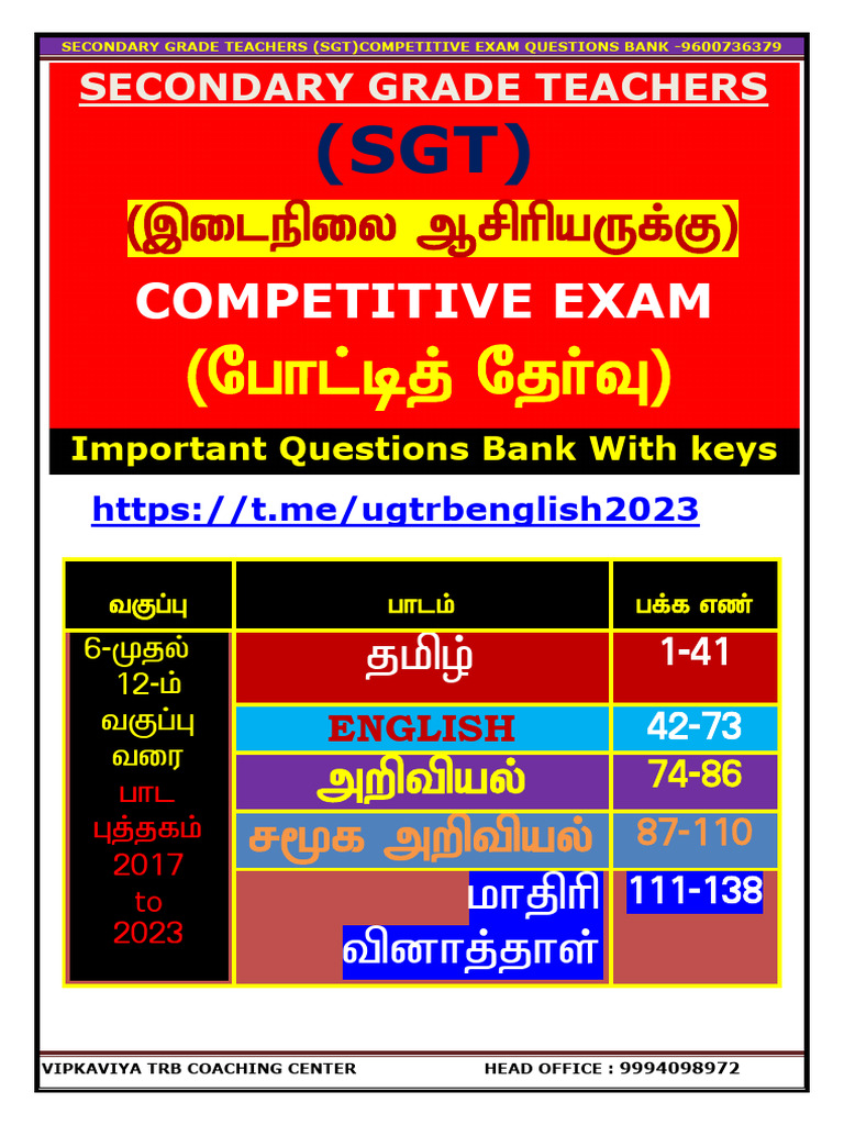 UGTRB TET Model Question Paper English Medium PDF Download | PDF