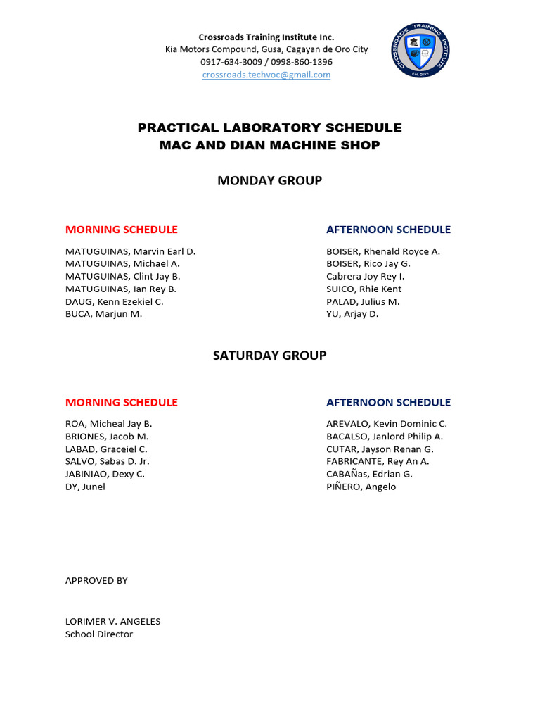 Practical Laboratory Schedule | PDF