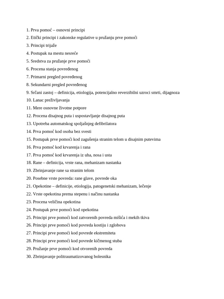 Ispitna Pitanja Prva Pomoc | PDF