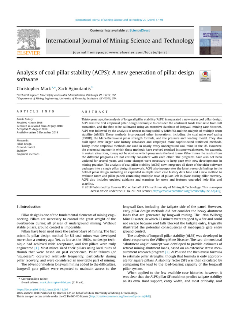 Analysis of Coal Pillar Stability (ACPS) | PDF | Coal Mining | Mining