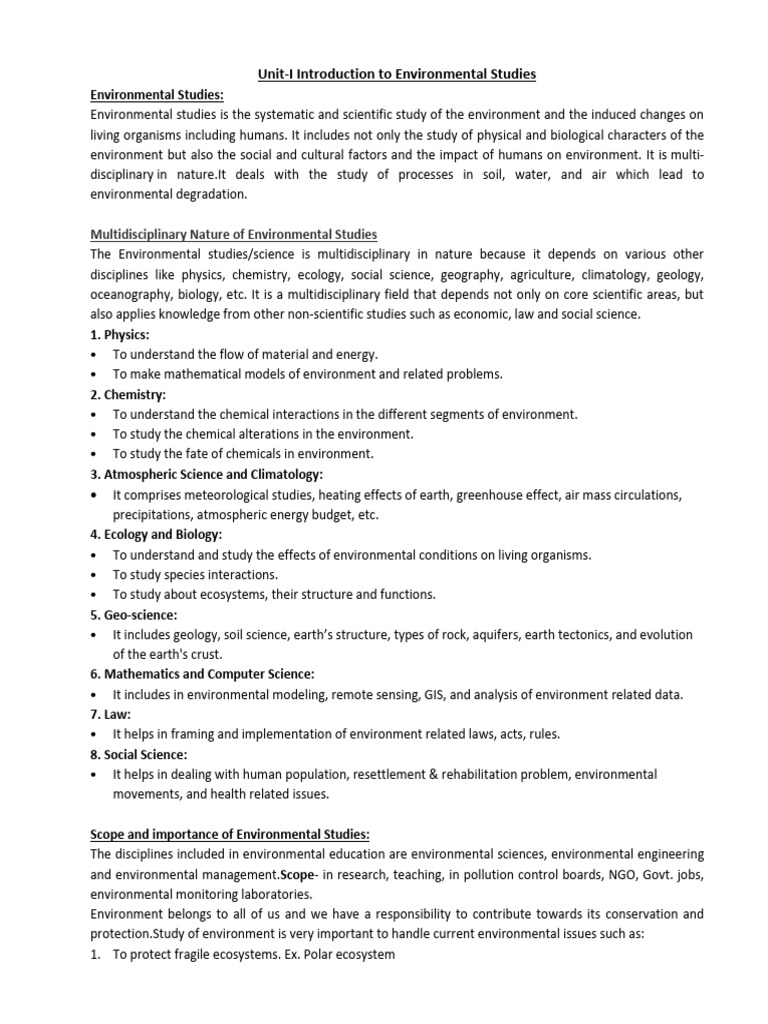 Unit 1 Notes Introduction To Environmental Studies | PDF | Atmosphere ...