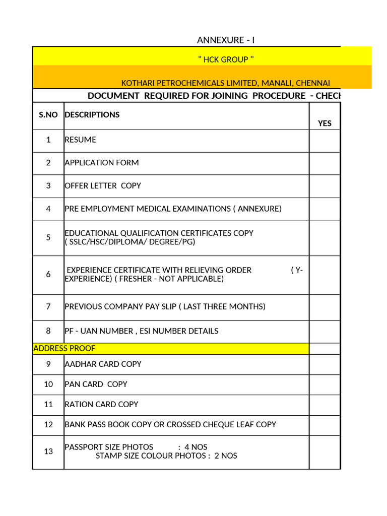 Annexure - I Check List | PDF