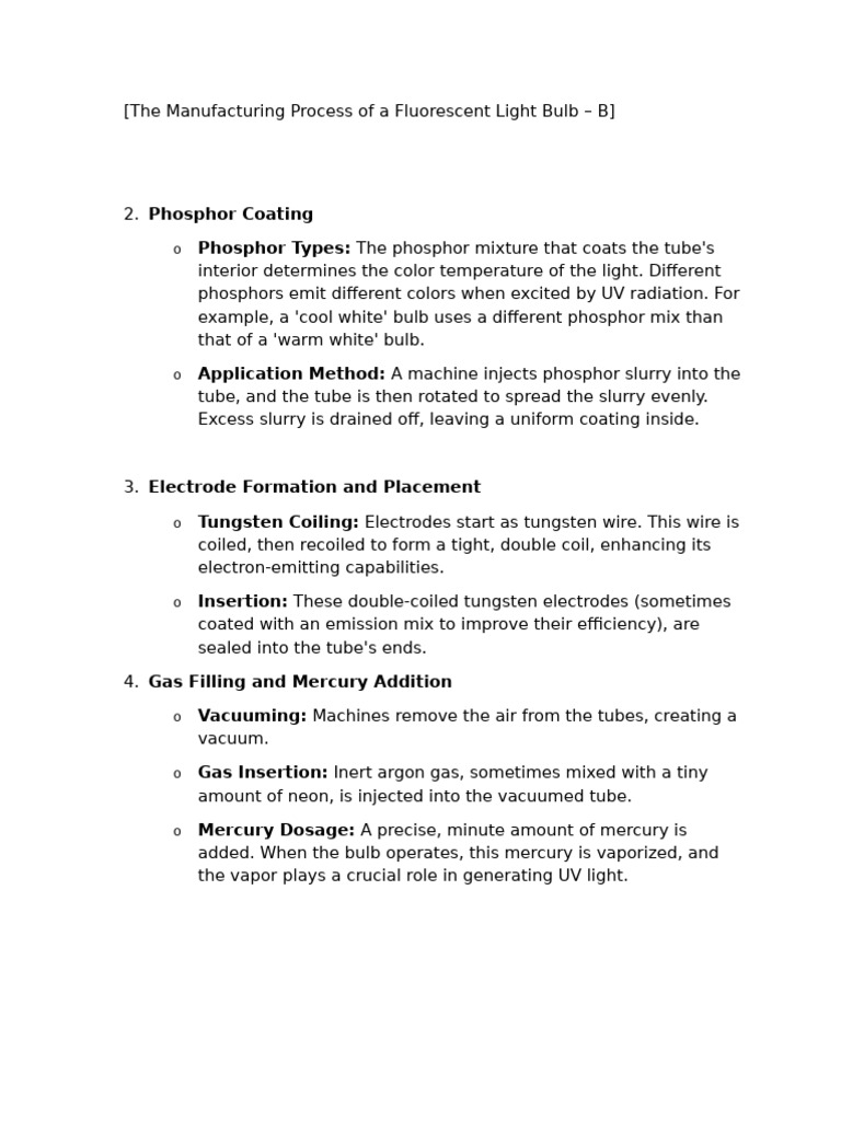 Fluorescent Light Bulb Manufacturing Process | PDF