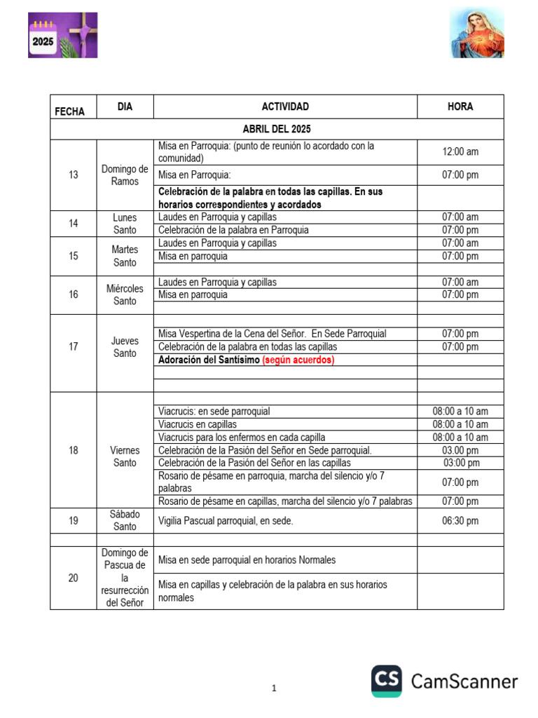 Esquema Semana Santa 2025 | PDF | eucaristía | Cristo (título)