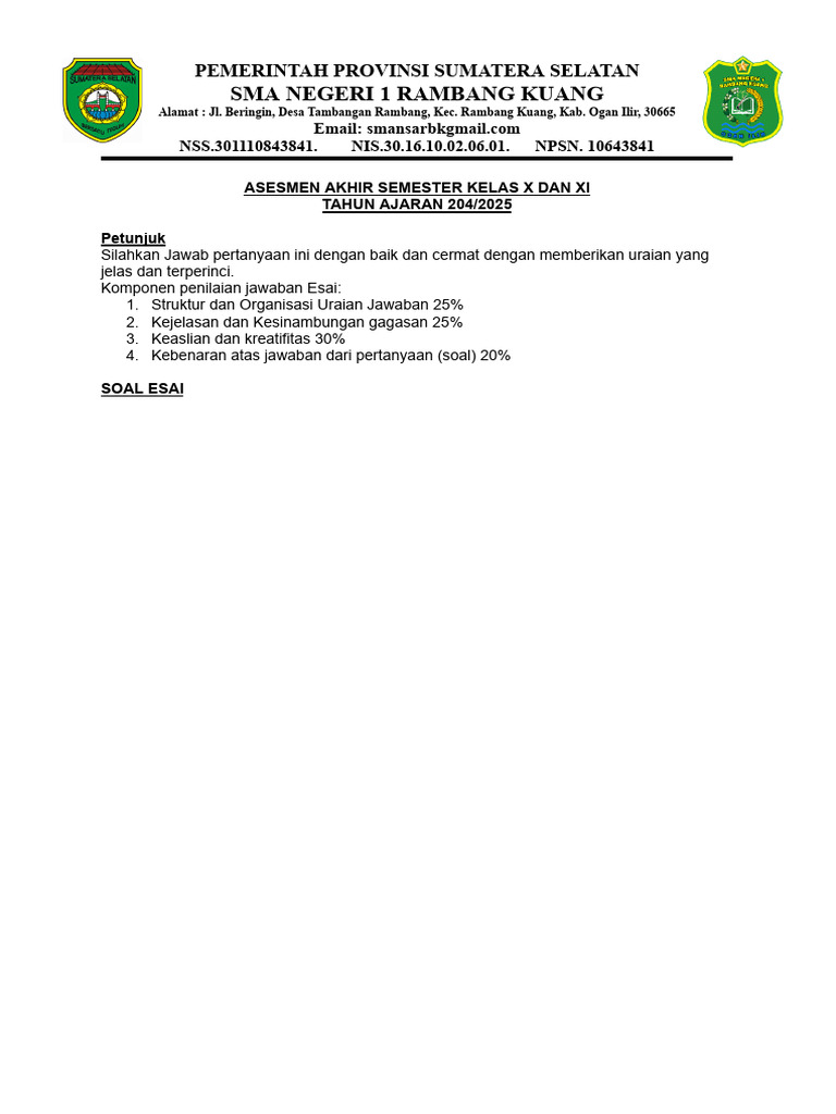 Contoh Kop Soal Ulangan Semester | PDF