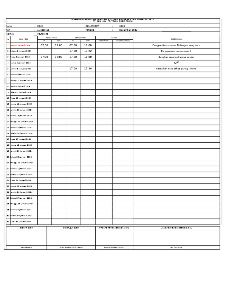 Revisi Absensi dan Lembur Karyawan | PDF