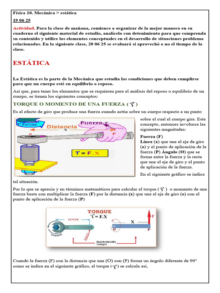 Física 10. Estática 18 06 25 | PDF | Esfuerzo de torsión | Fuerza