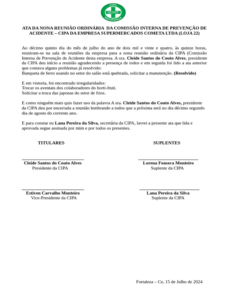 Ata Da Nona Reuniao 2024 | PDF