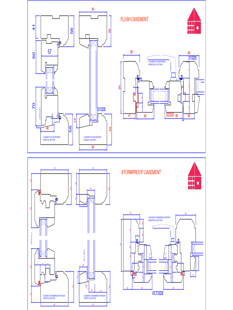 Casement Flush and Stormproof Comparison, Sections | PDF | Glass Applications | Glass Art