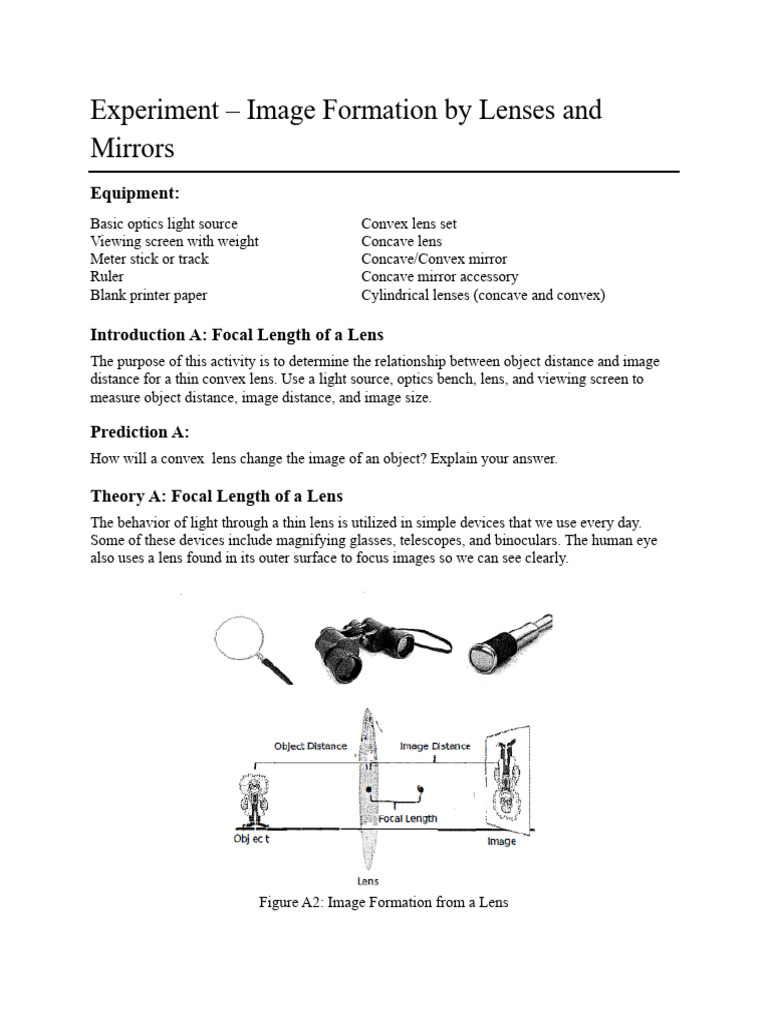 Experiment - Image Formation by Lenses and Mirrors | PDF | Mirror | Optics