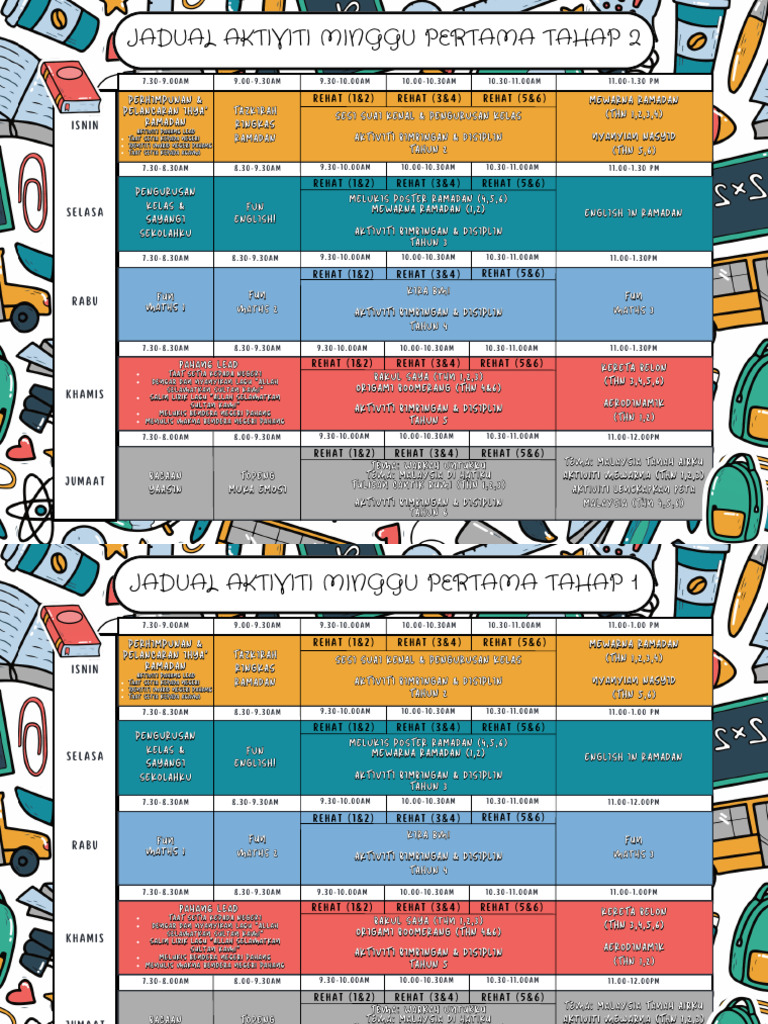 Jadual Aktiviti Minggu Pertama | PDF