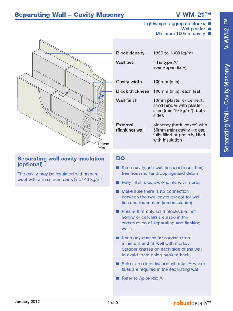 Cavity Masonry Separating Wall Guide | PDF | Roof | Wall