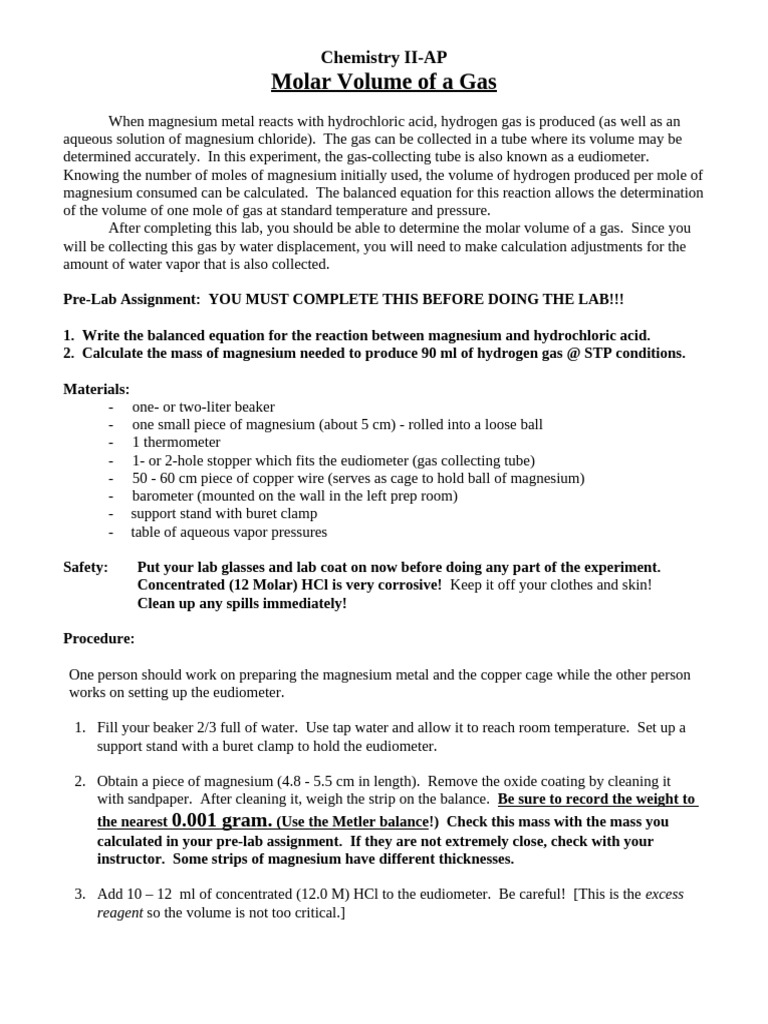 Molar Volume Lab.03.No Diagram | PDF | Gases | Magnesium