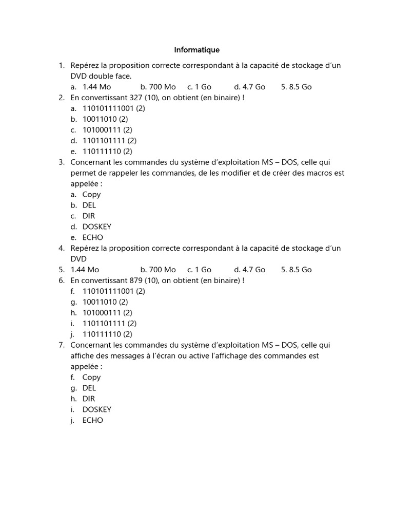 Questions de base en informatique et codage | PDF | Programmation ...
