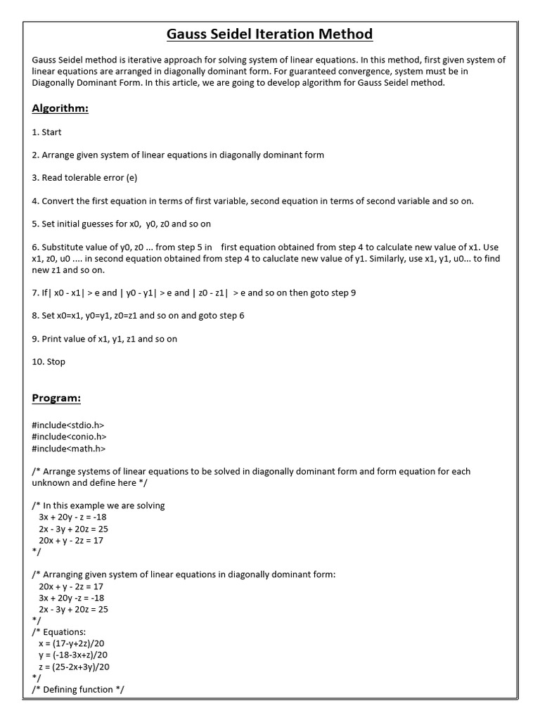 11 Gauss Seidel Iteration Method | PDF | Algorithms | Algebra
