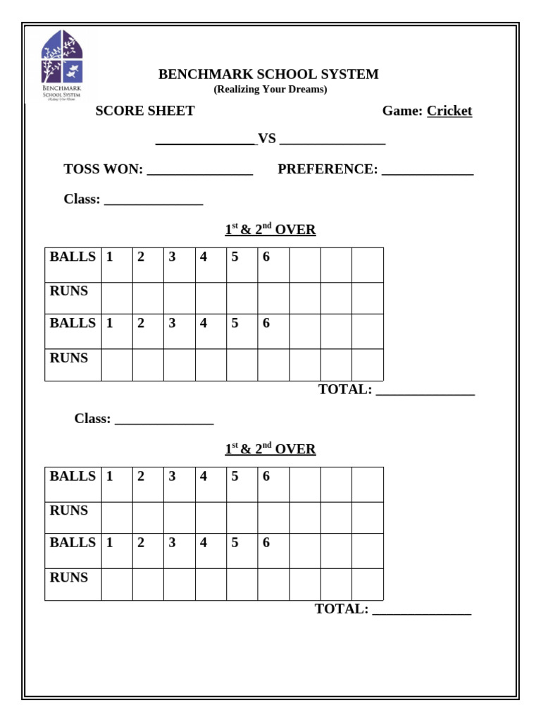 Cricket and Dodgeball Score Sheets | PDF