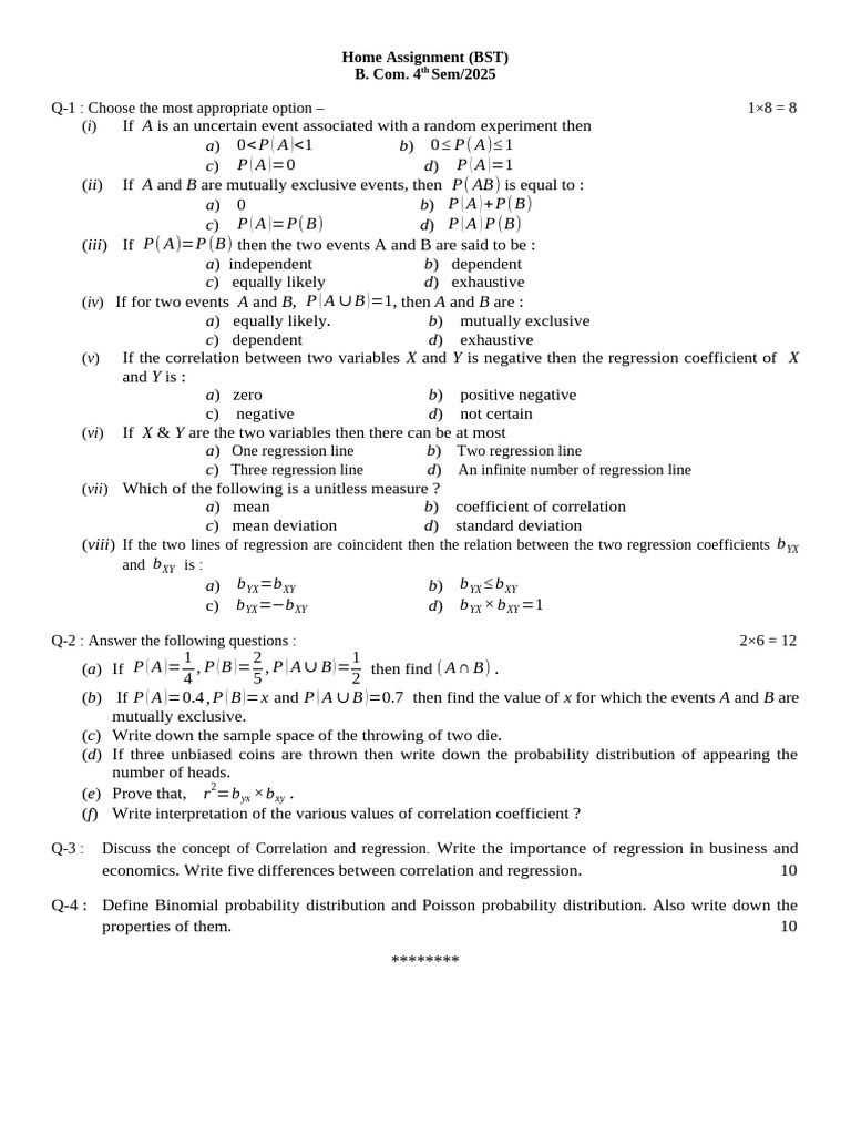 Home Assignment BST-2025 NEP-1 | PDF