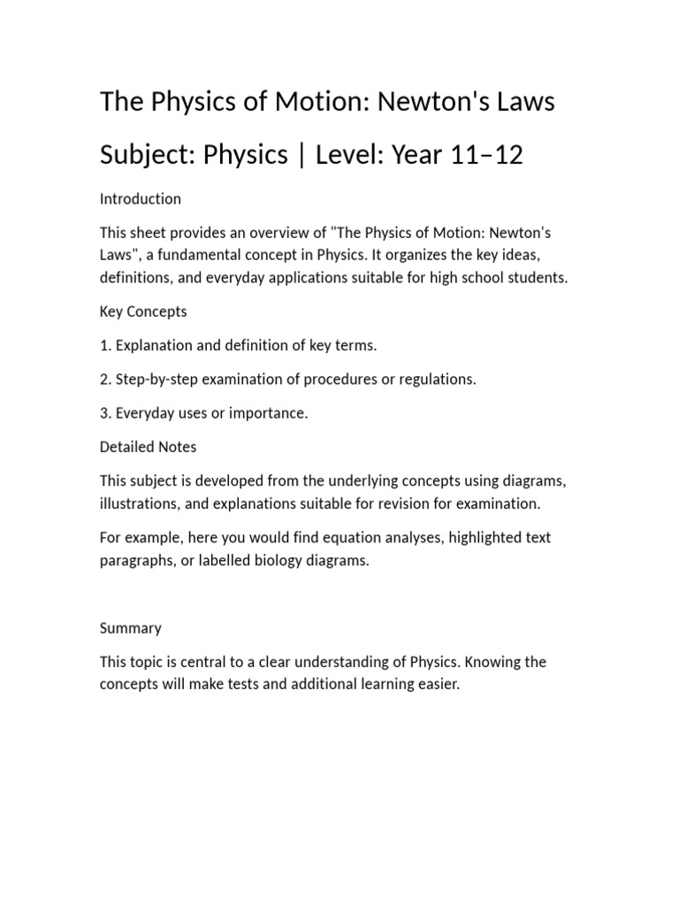 The Physics of Motion Newton's Law | PDF