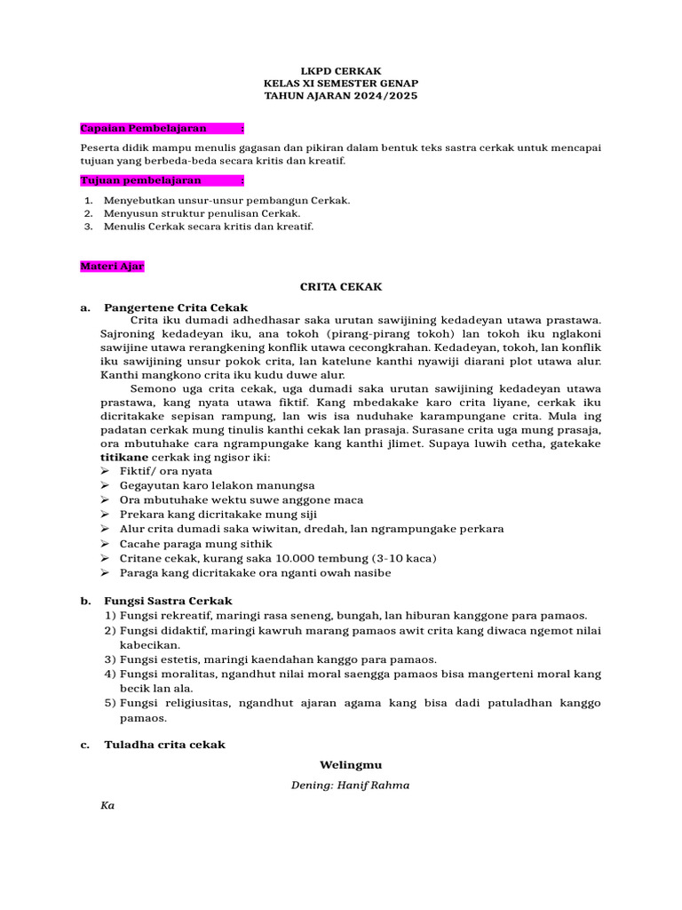 LKPD Cerkak Kelas Xi | PDF