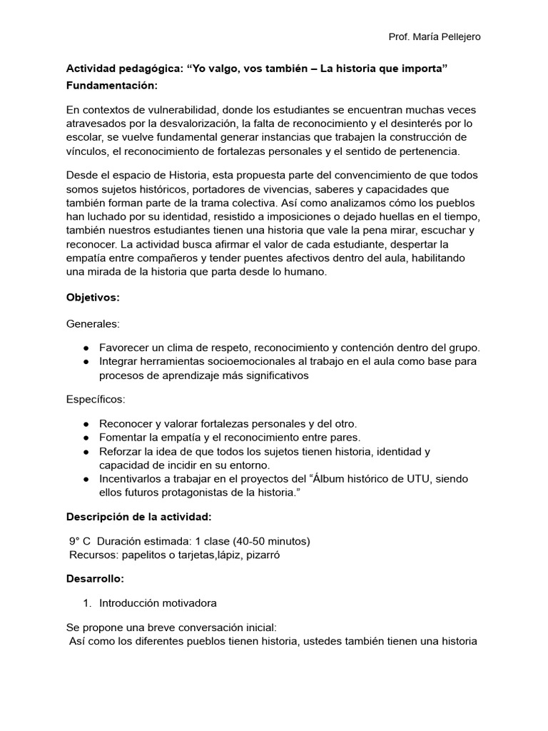 Actividad Pedagógica - "Yo Valgo, Vos También - La Historia Que Importa ...