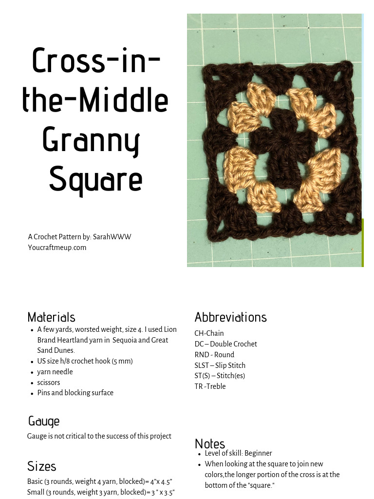 Cross-in-the-Middle Granny Square Pattern | PDF | Crochet | Yarn