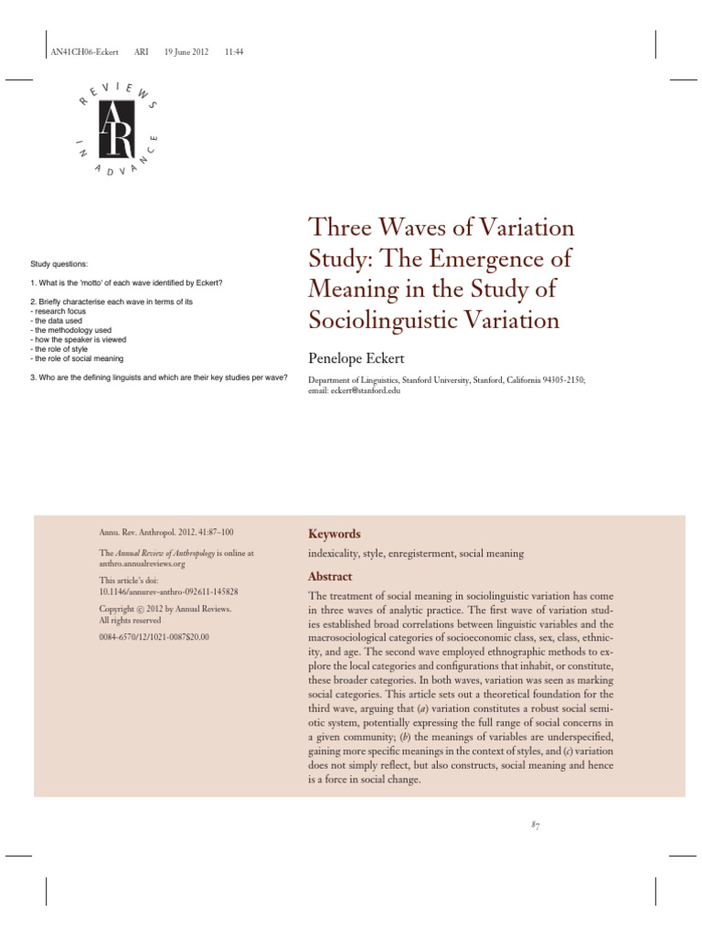 Three Waves of Sociolinguistic Variation | PDF | Linguistics | English ...