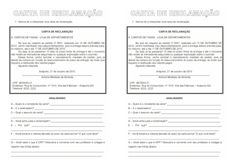 Carta de Reclamação | PDF