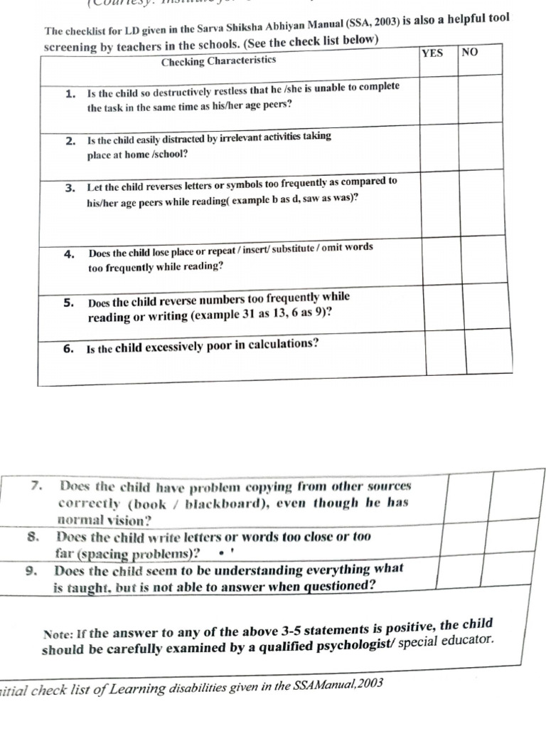 Ssa Assessment Checklist | PDF