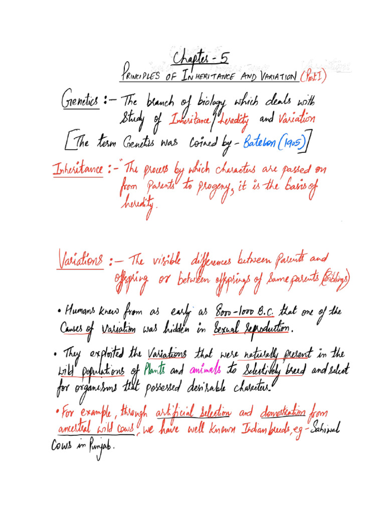 Chapter-5 Principles of Inheritance and Variation Part-1 | PDF
