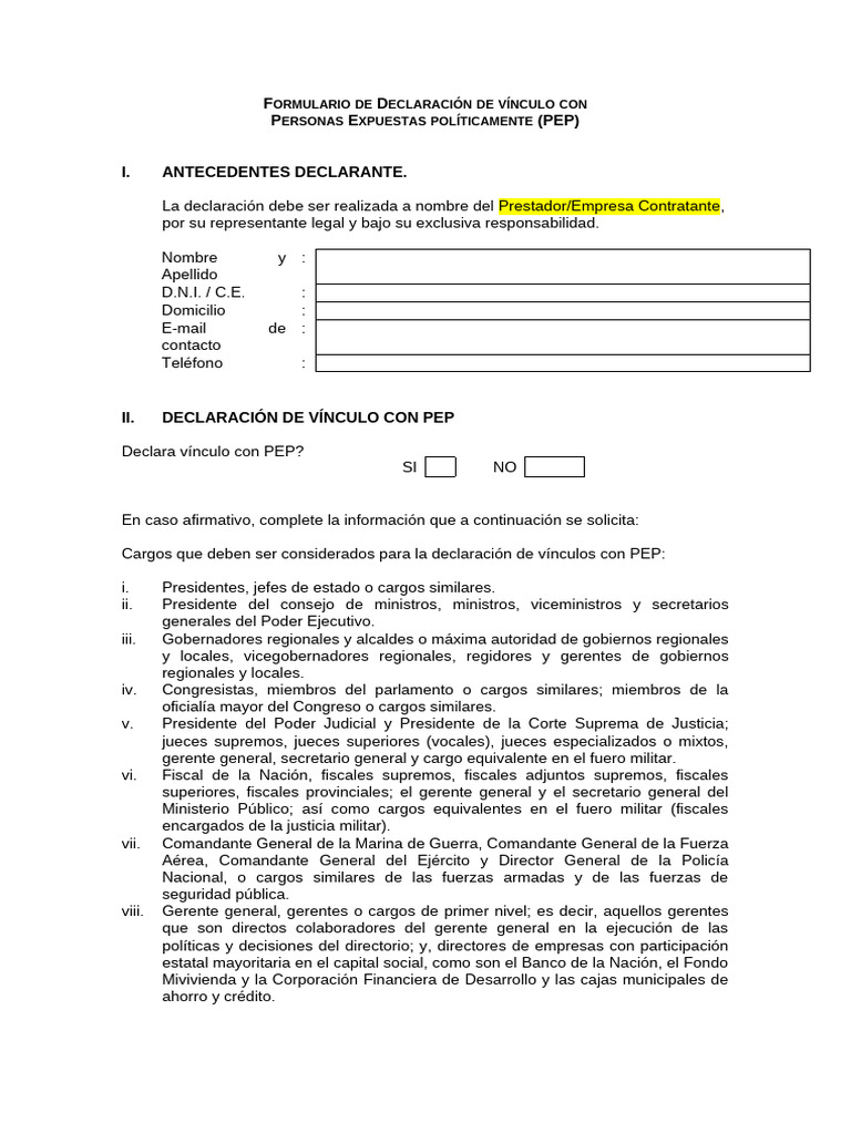 0A Anexos PEP y Conflicto de Intereses | PDF | Comandante en jefe | Oficial general