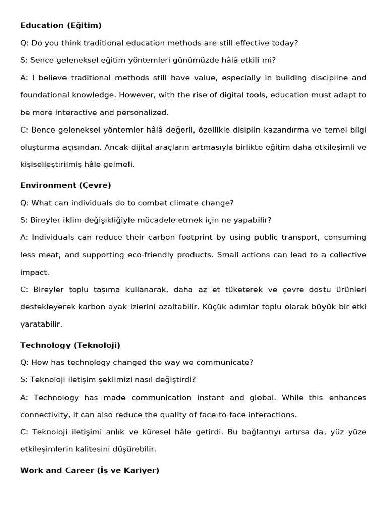 Academic Speaking Questions With Answers | PDF