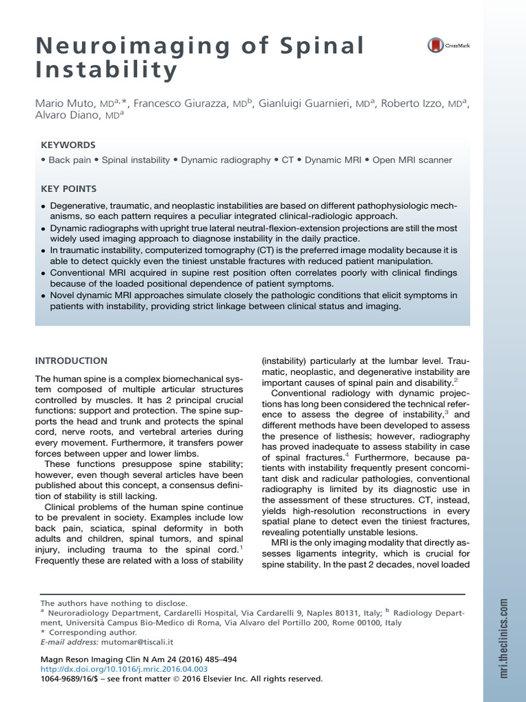 Neuroimaging of Spinal Instability | PDF | Vertebral Column | Ct Scan