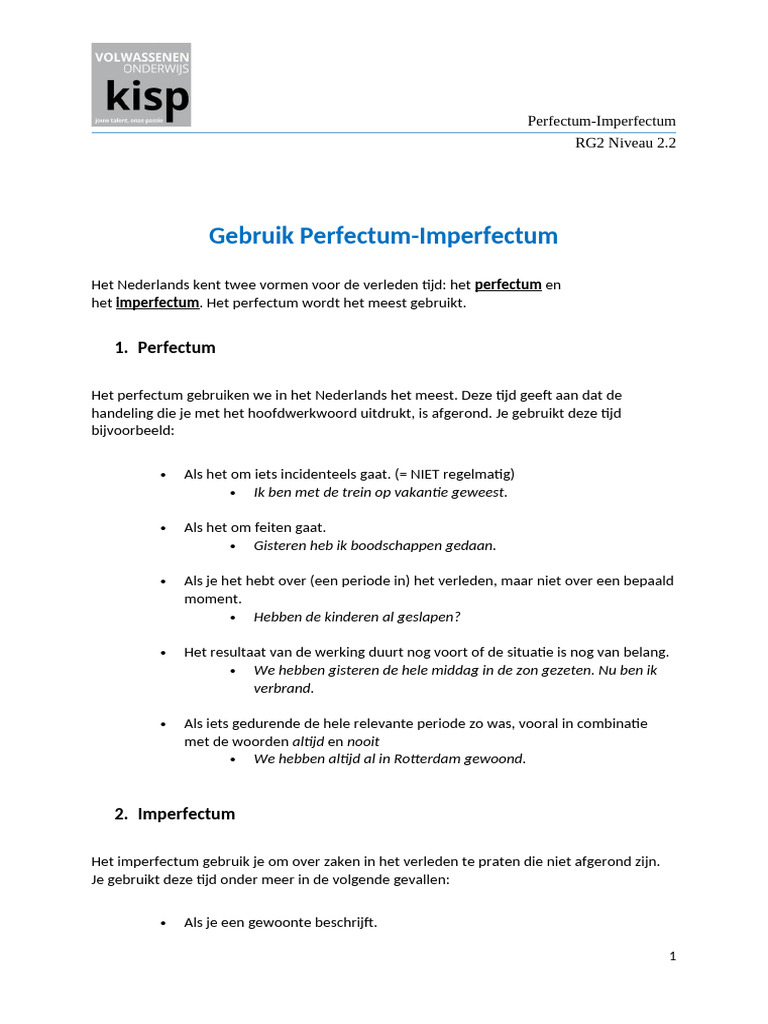 Gebruik Perf-Imperf | PDF