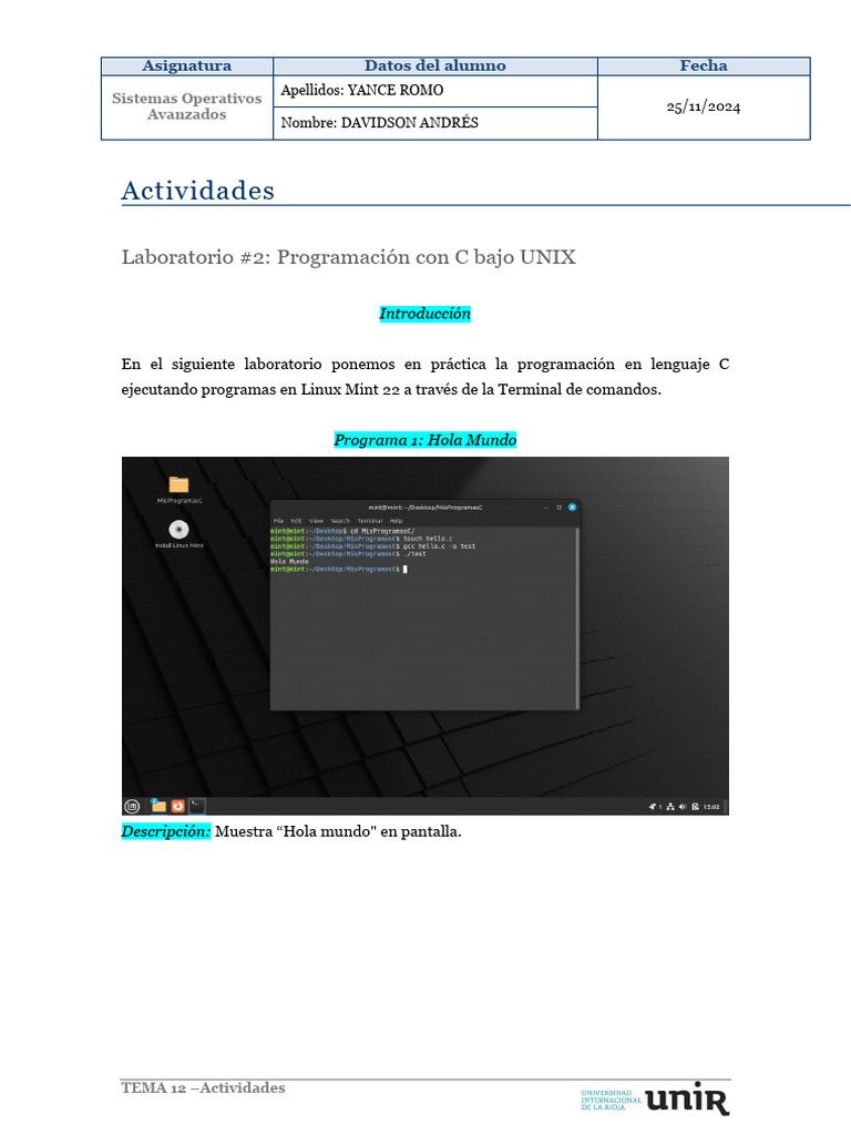 Laboratorio 2 Programacionc en Linux | PDF | Programa de computadora | Programación