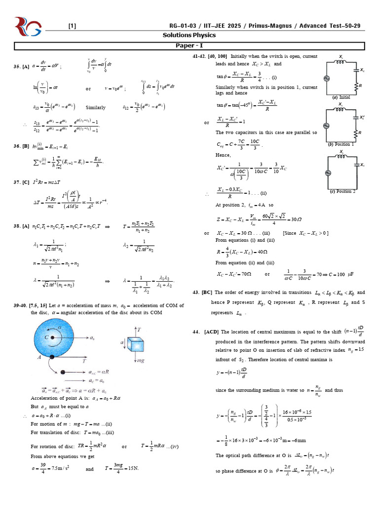 Test 50 29 - Primus Magnus - Physics Solution + Answer Key | PDF ...