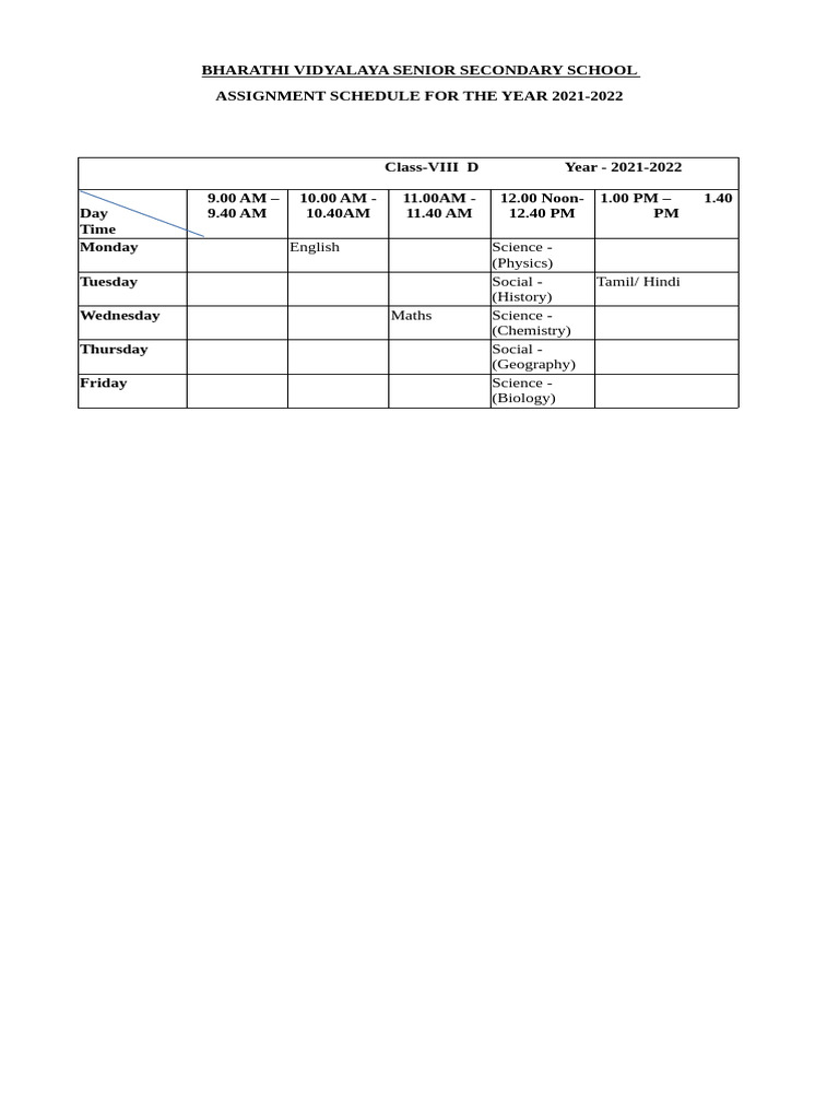 Assignment Schedule Class Viii D | PDF