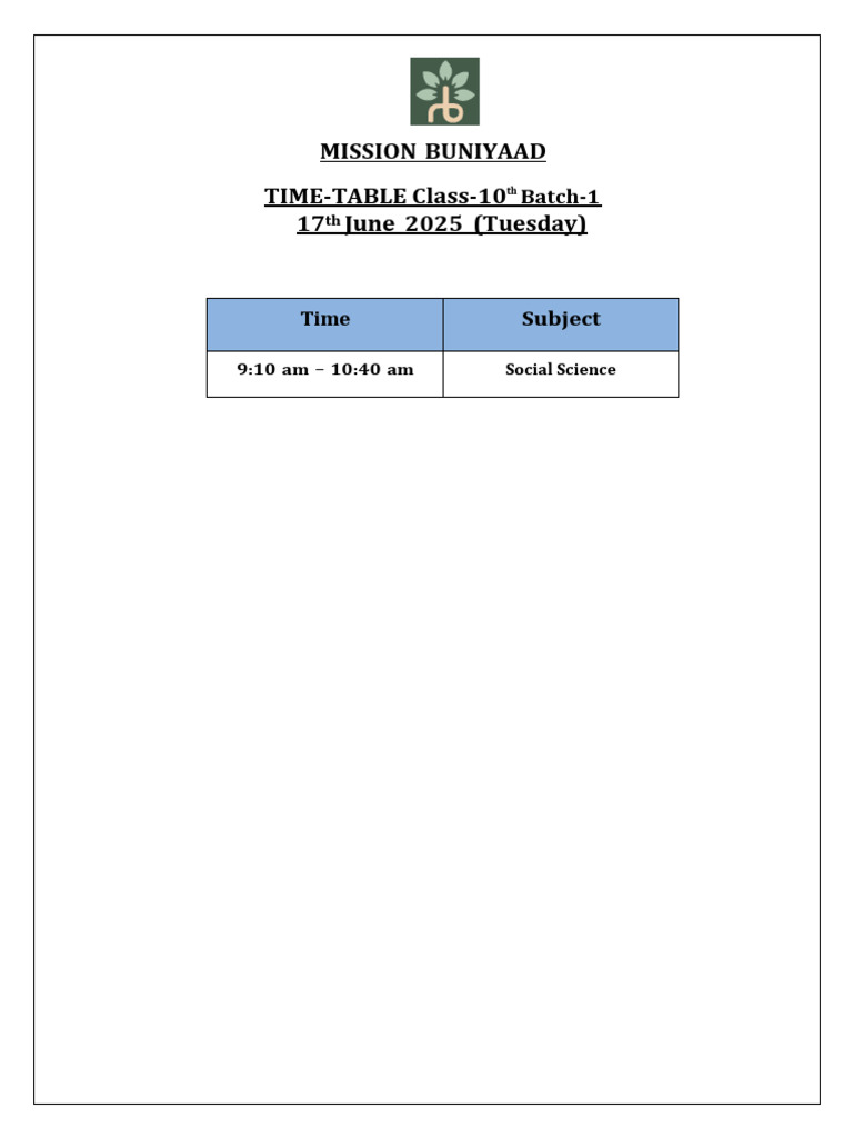 10th 17th June 2025 Batch-1 Time Table | PDF