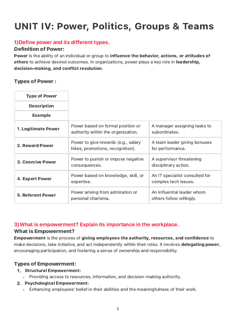 Power Dynamics in Groups and Teams | PDF | Power (Social And Political ...