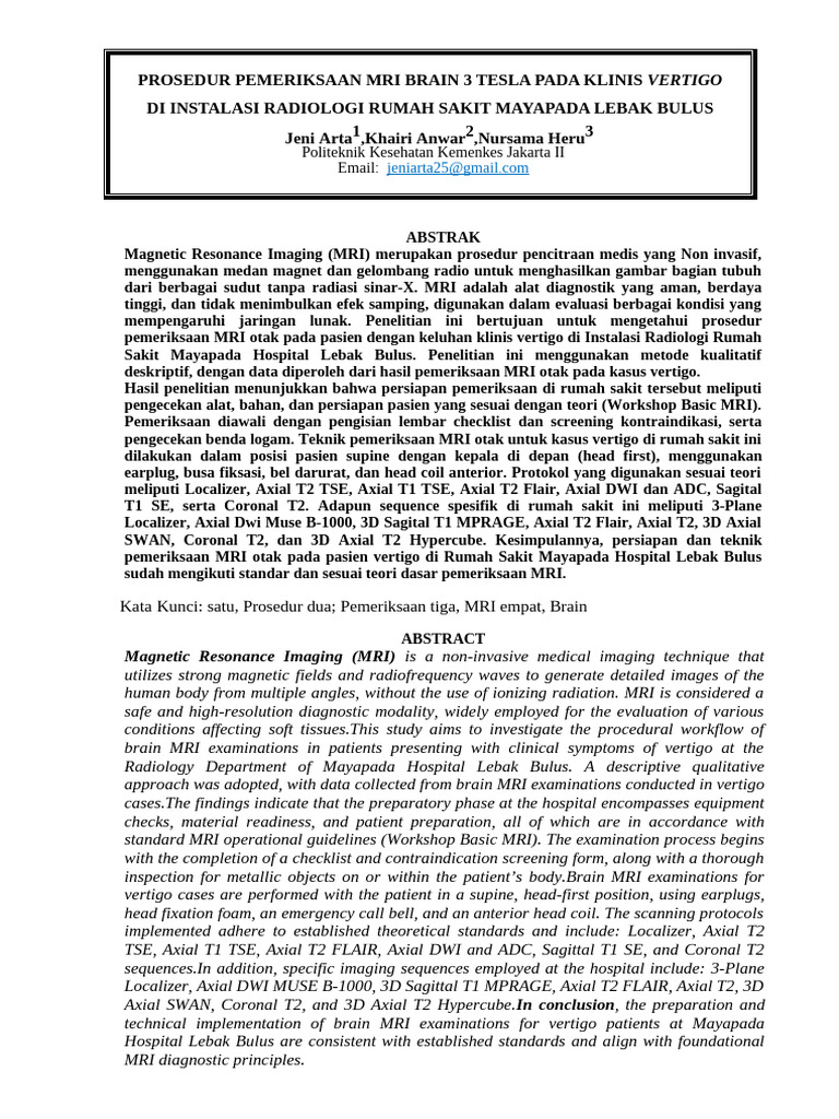 Prosedur MRI 3 Tesla untuk Vertigo | PDF