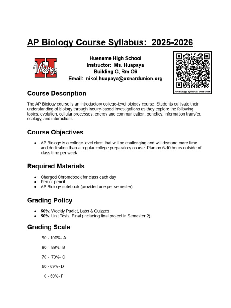 AP Biology Syllabus 2025-2026 | PDF | Biology